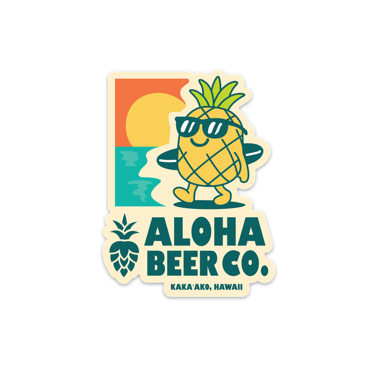 Sunset Surfer Pineapple Sticker – Aloha Beer
